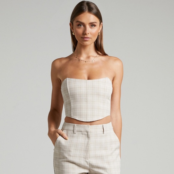 Showpo. | Tops | Showpo Strapless Corset In Sand Check | Poshmark